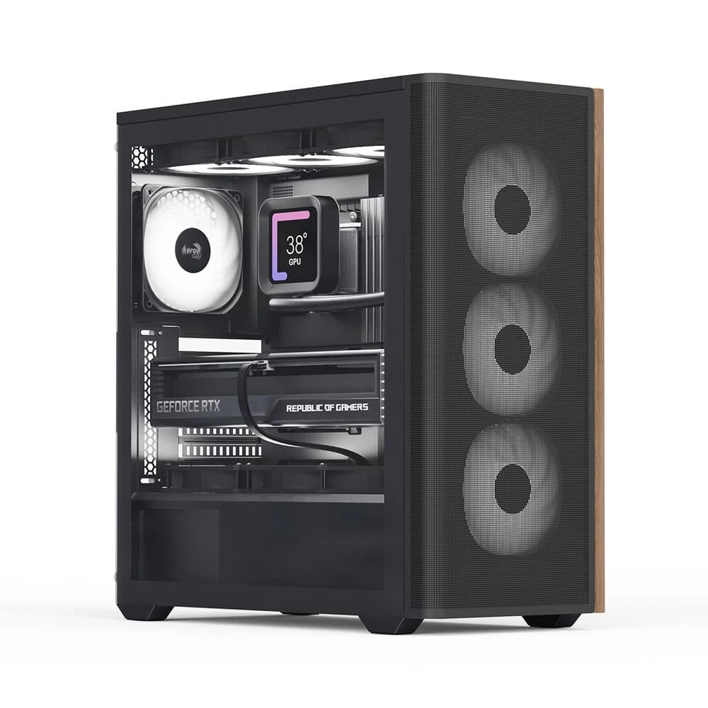 AeroCool Case ATX - D501A Black, Addressable RGB, Wood - English | Dekada.com
