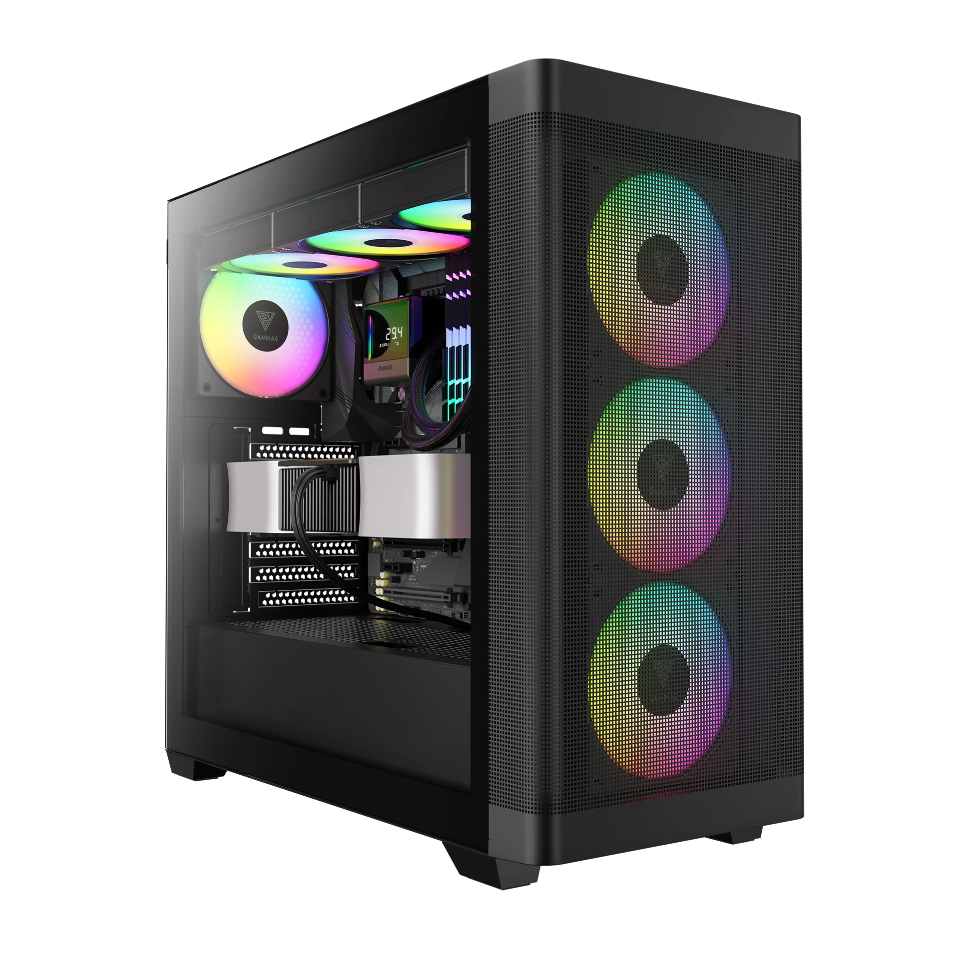 Gamdias Case E-ATX - ATHENA M3 Black - USB-C, 4 x 120 mm A-RGB, Mesh ...